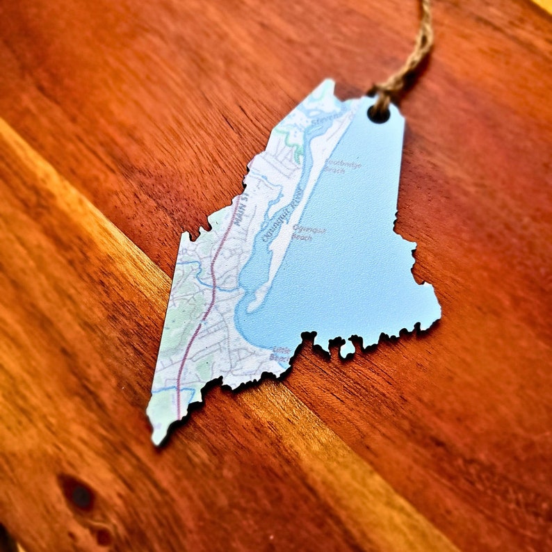 Maine Ornament, Custom Map Ornament, Heart Map Ornament, Wedding Favor ...