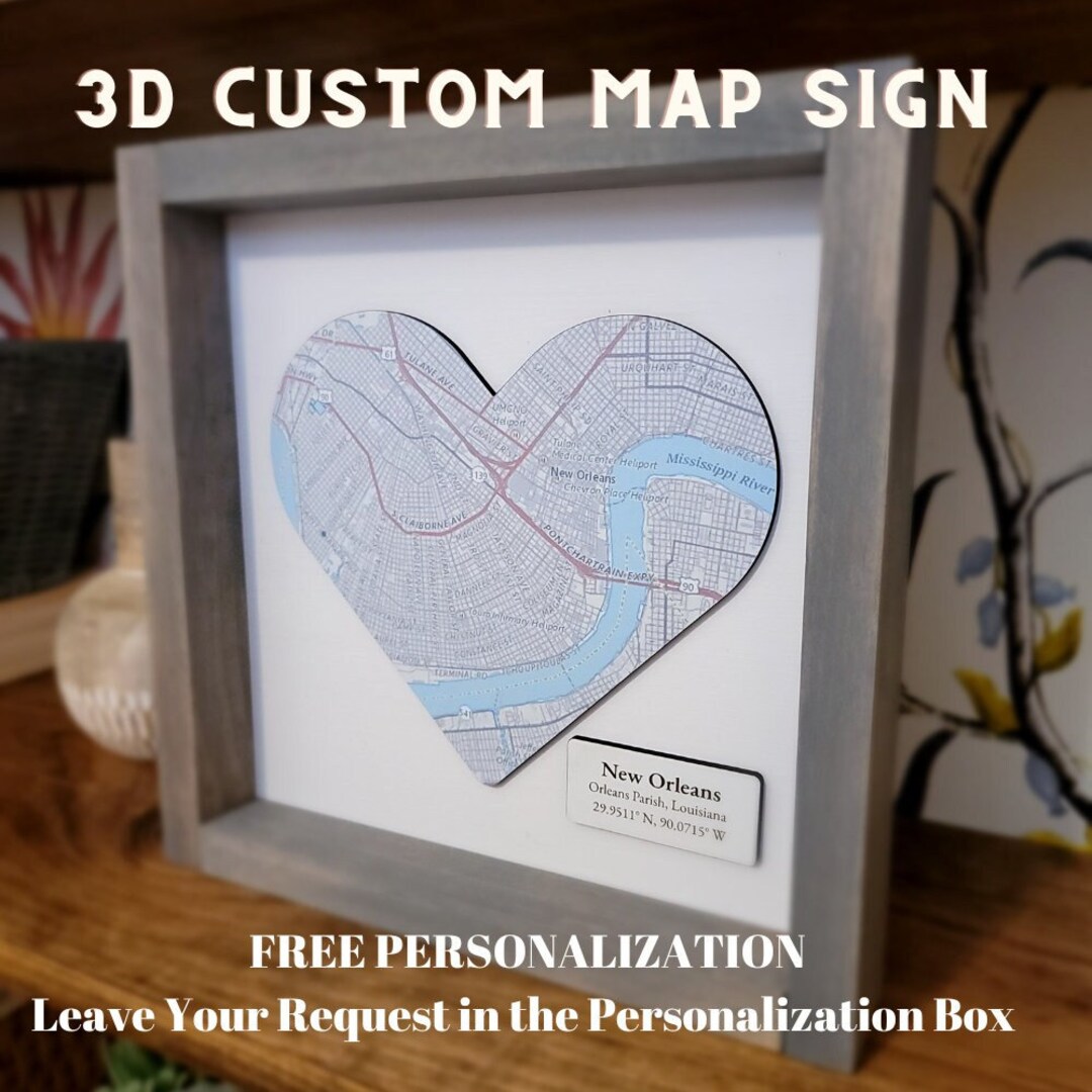 Custom Map Heart Sign, Large Wood Map Sign, Heart Map Print, Wood Map ...