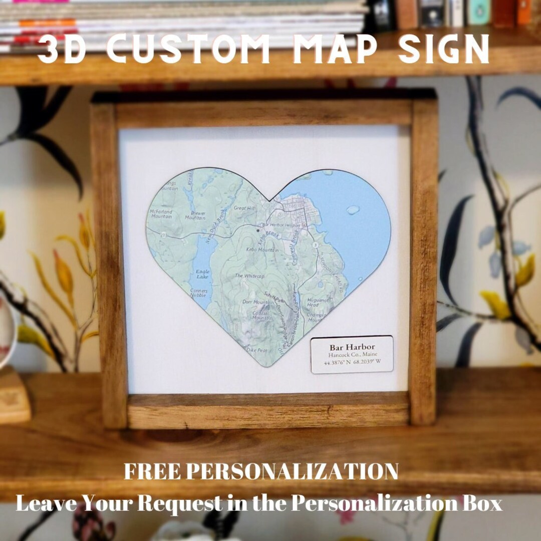 Custom Map Heart Sign, Large Wood Map Sign, Heart Map Print, Wood Map ...