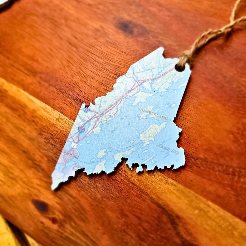 Maine Ornament, Custom Map Ornament, Heart Map Ornament, Wedding Favor ...