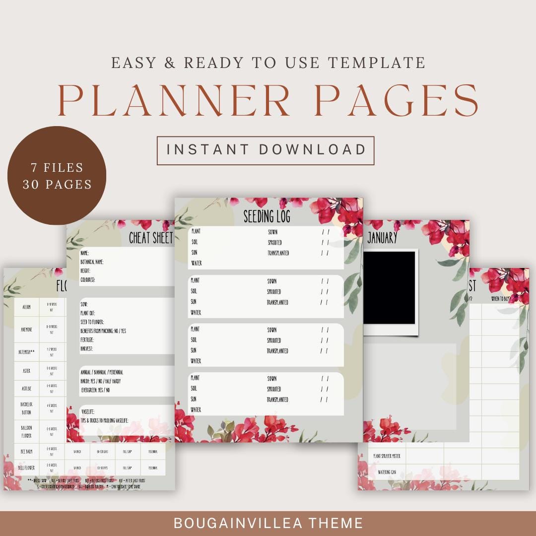 Printable Planner, Sowing Log, Gardener's Log, Cut Flowers, Flower ...