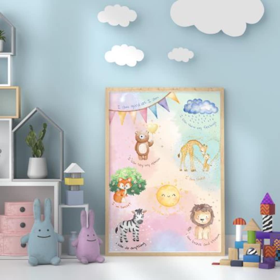 Pastel Jungle Animal Affirmation Poster, Kids Nursery Decor (digital ...