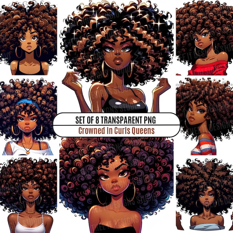 Crowned in Curls PNG | Afro Queen Clipart | Black Girl Digital Art ...