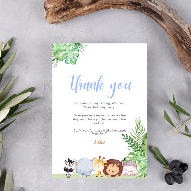 Young Wild and Three Editable Invitation, Jungle Birthday Party ...