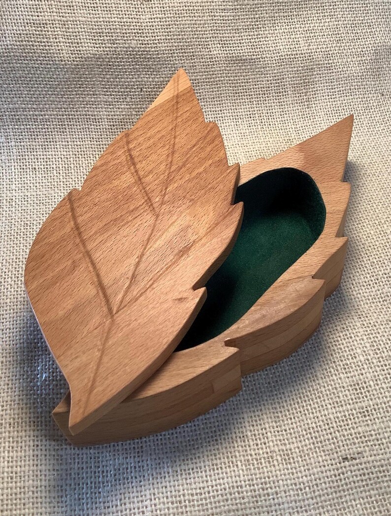 Handcrafted Leaf Shaped Jewelry/keepsake/ring Box. Made From Solid Hard ...