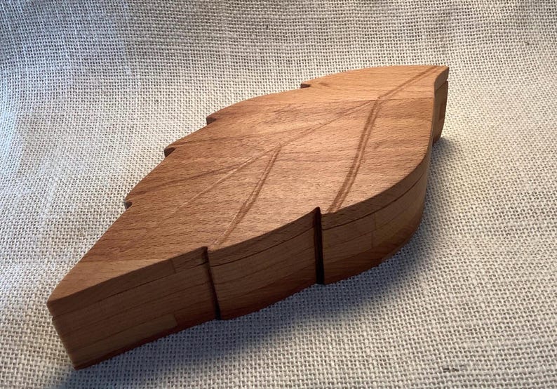 Handcrafted Leaf Shaped Jewelry/keepsake/ring Box. Made From Solid Hard ...