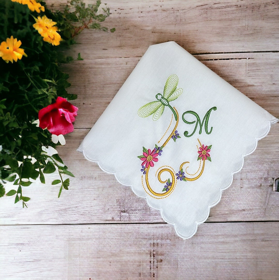 Embroidered Dragonfly Handkerchief – Custom Initial, Wedding Gift - Etsy