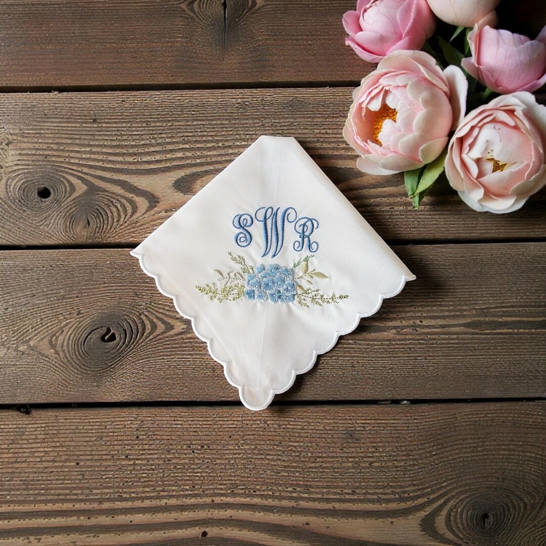 Hydrangea Embroidered Wedding Handkerchief: Custom Bridal Keepsake - Etsy