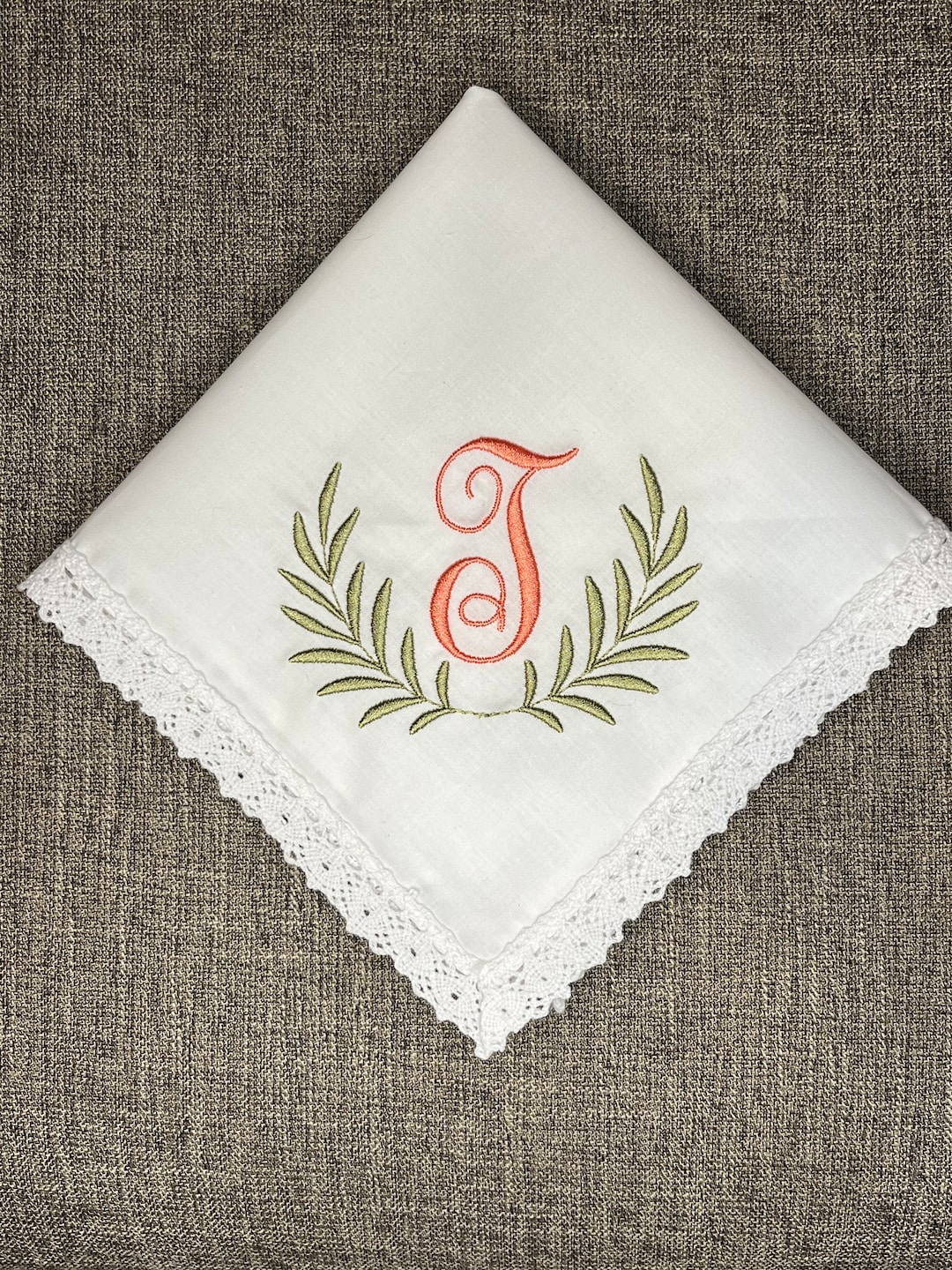Olive Branch Monogram Embroidered Handkerchief Wedding Gift Simply ...