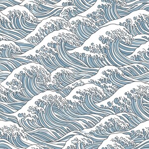 Japanese Ocean Wave Wallpaper | Ukiyo-e Sea Print | Blue Water Seamless ...