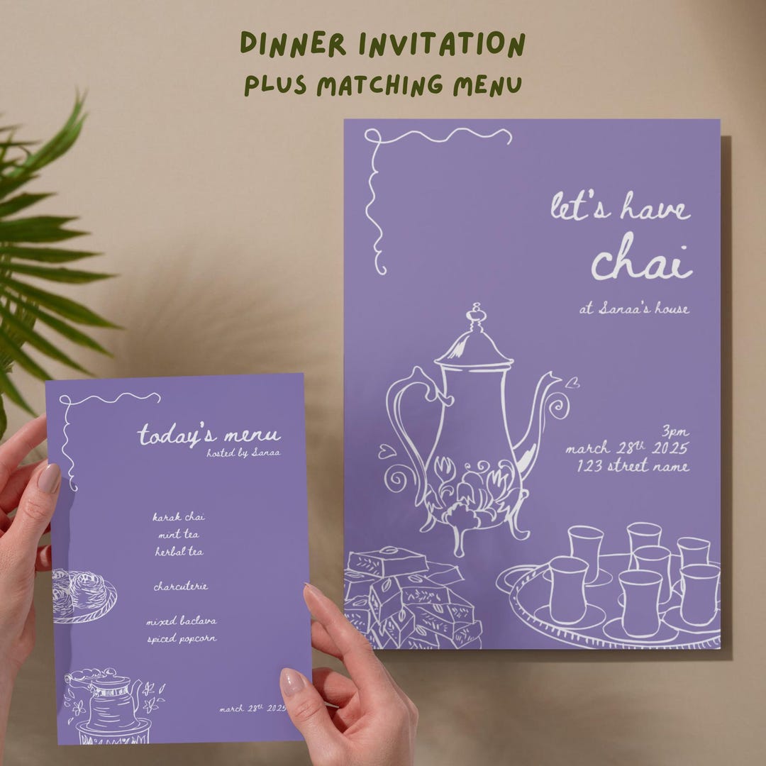 ELEGANT CHAI PARTY Invitation and Menu - 4x6 Printable Cards, Digital ...