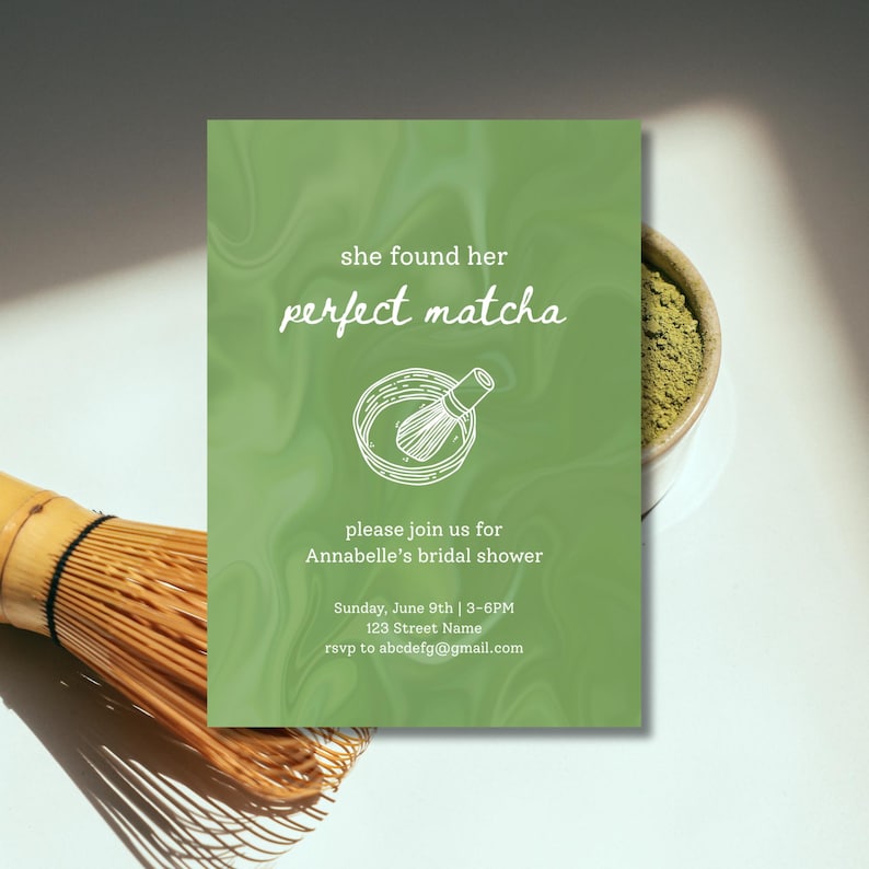 PERFECT MATCHA Themed Bridal Shower Party Invitation - 5x7 Printable ...