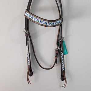 Handmade Beaded Brow Band Horse Headstall, Supple Oily Leather ...