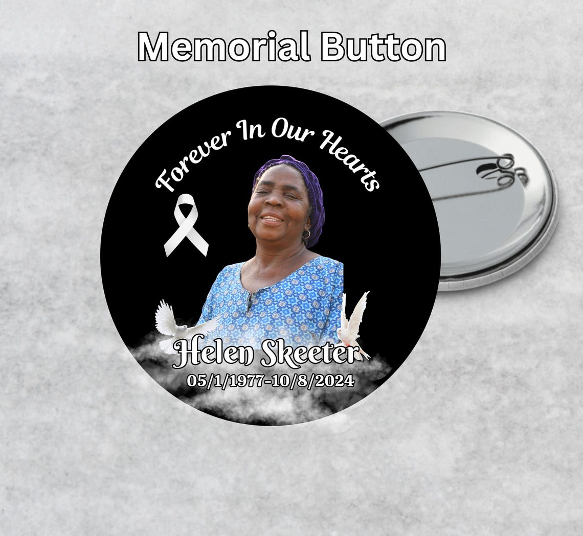 Cancer Memorial Button With Ribbon | Personalized Photo Funeral ...