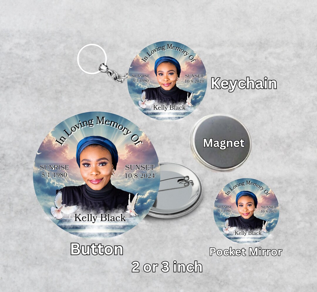 Personalized Memorial Button: Photo Tribute Keepsake - Funeral ...