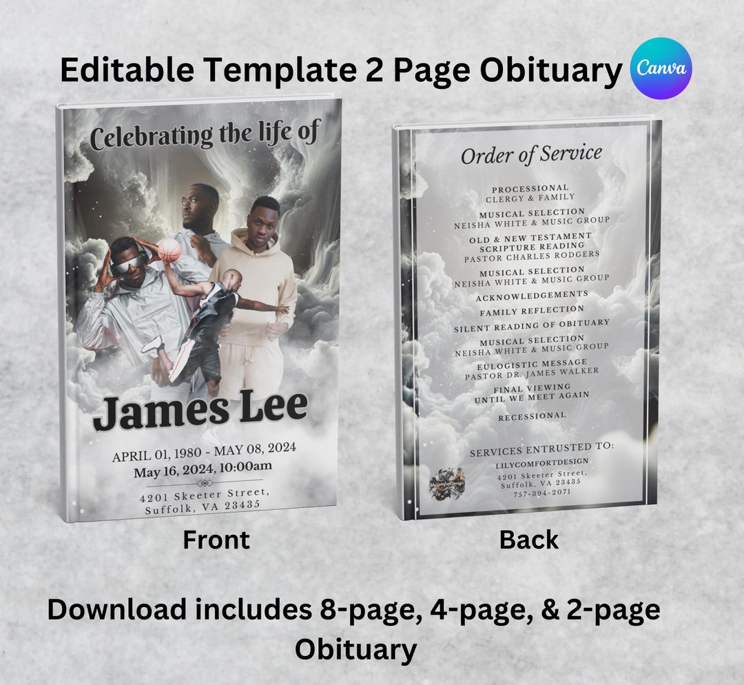 Editable Obituary Template | Canva Funeral Program (digital Download ...
