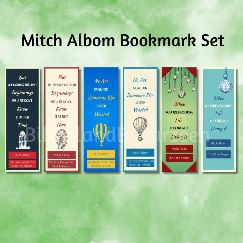 Mitch Albom Bookmark Set - the Five People You Meet in Heaven, the Next ...