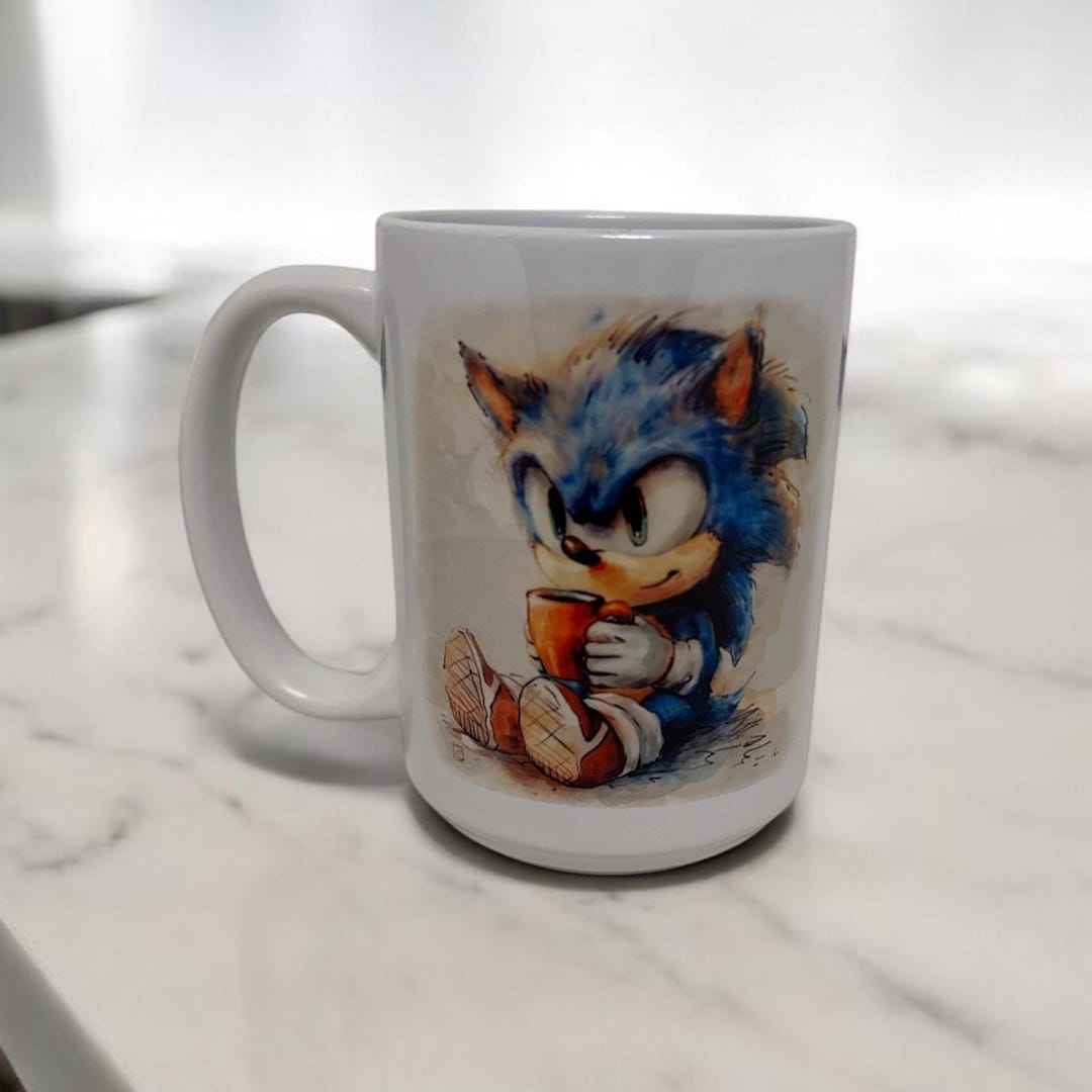 Sonic the Hedgehog Inspired Watercolor Coffee Mug – 15 Oz Ceramic ...