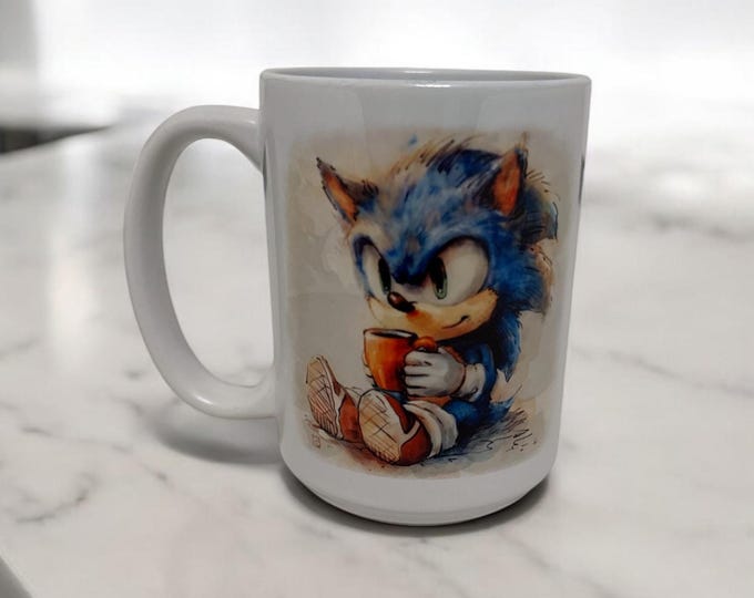 Sonic the Hedgehog Inspired Watercolor Coffee Mug – 15 Oz Ceramic ...