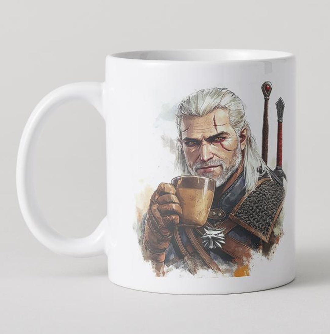 Watercolor Style Geralt of Rivia Inspired Coffee Mug – 15 Oz Ceramic ...