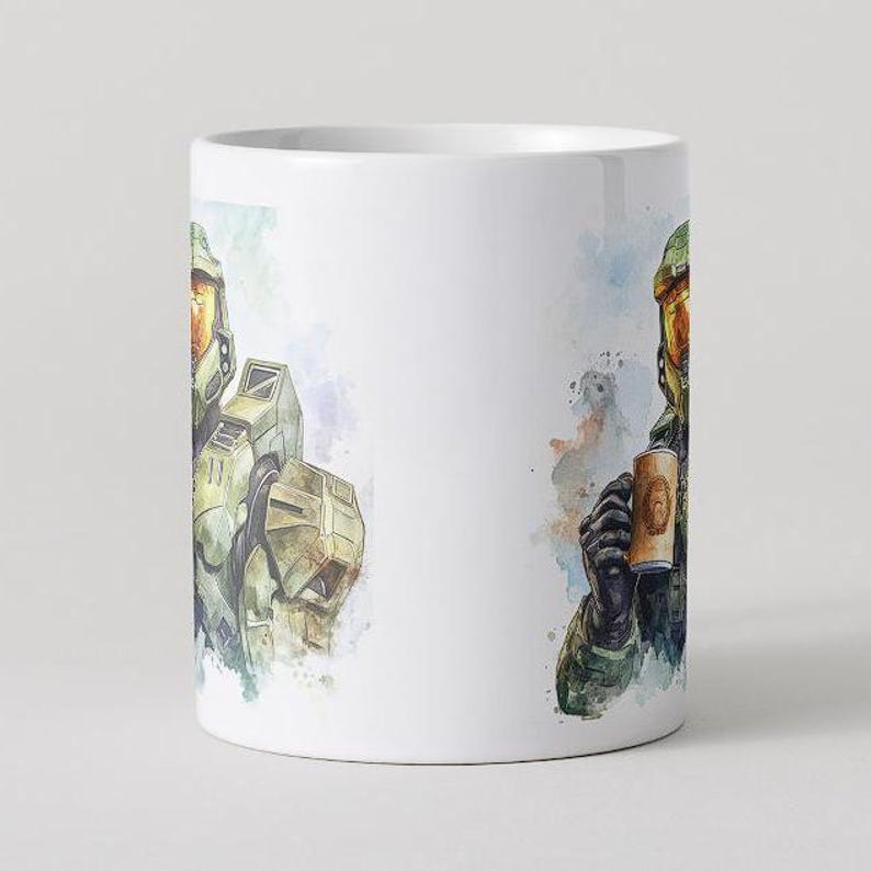 Halo Inspired Coffee Mug – Watercolor Style Master Chief Inspired ...