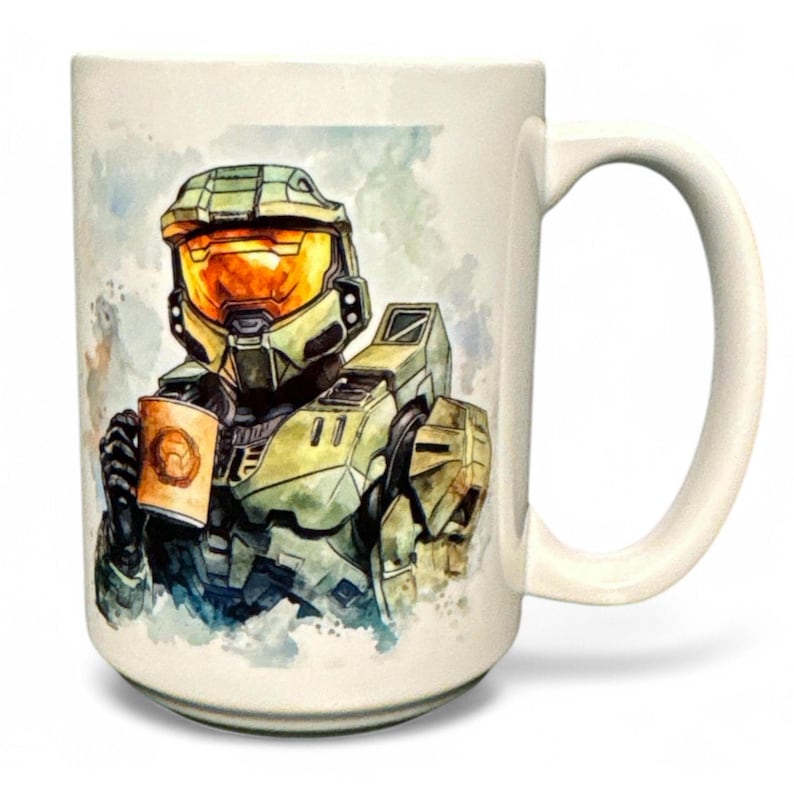 Halo Inspired Coffee Mug – Watercolor Style Master Chief Inspired ...