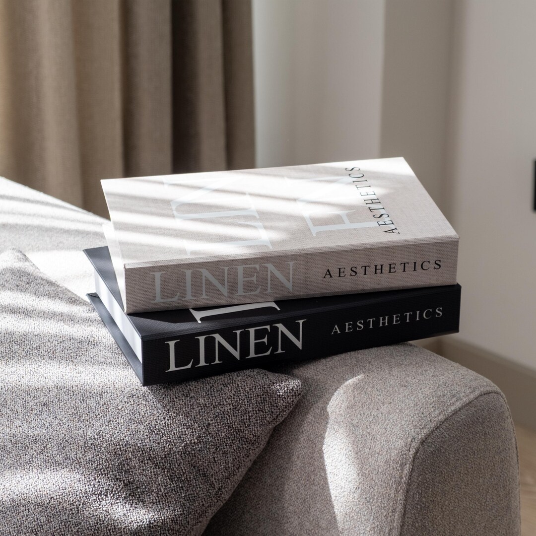Neutral & Black Linen Decorative Faux Book Box Set With Hidden Storage ...