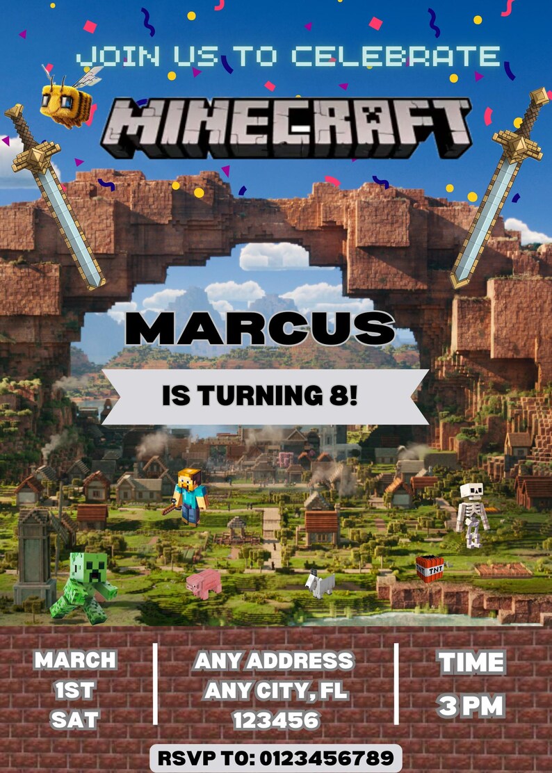 Editable Minecraft Birthday Invitation, Minecrafter Birthday ...
