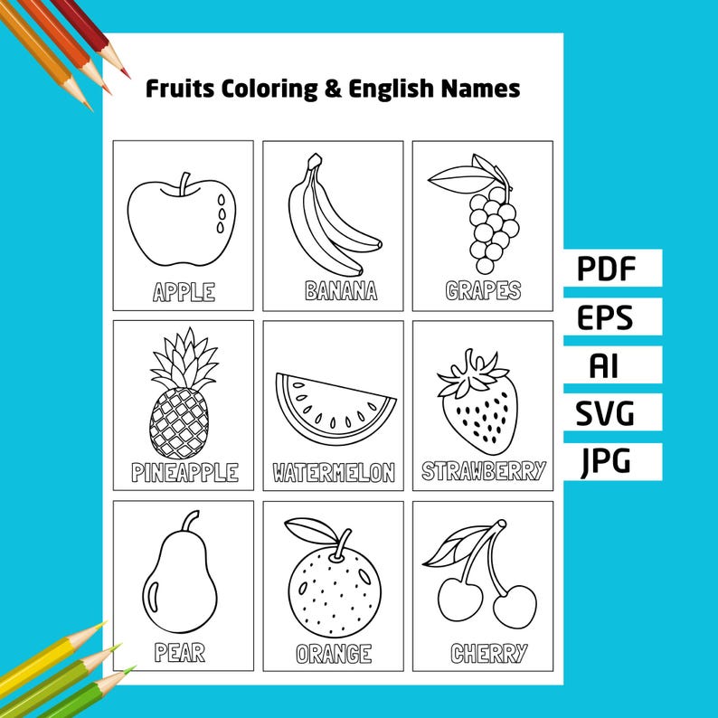 Fruits Coloring Pages With English Names | Fun & Educational Printable ...