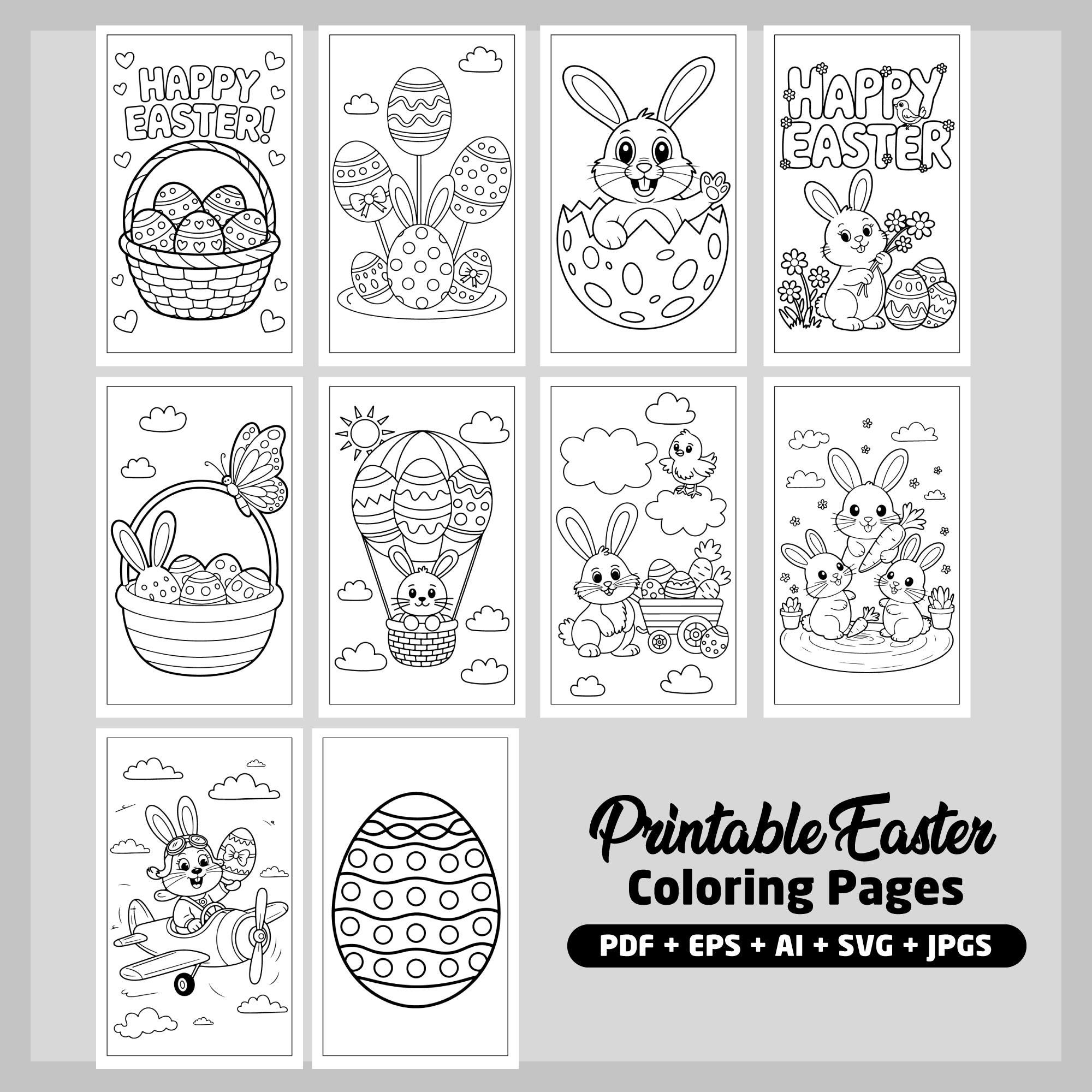 Printable Easter Coloring Pages | 10 Cute Bunny & Egg Designs | Instant ...