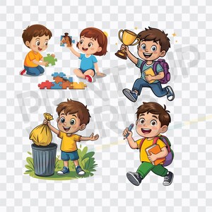 Kids Daily Activities Clipart Bundle: 16 Children Illustrations (PNG ...