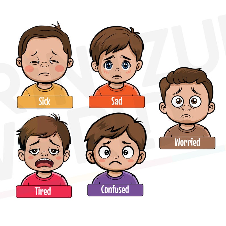 Cartoon Boy Emotions Clipart | Classroom Learning Visuals (PNG, SVG ...