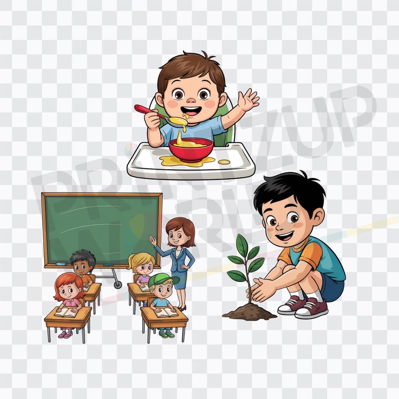 Kids Daily Activities Clipart Bundle: 16 Children Illustrations (PNG ...