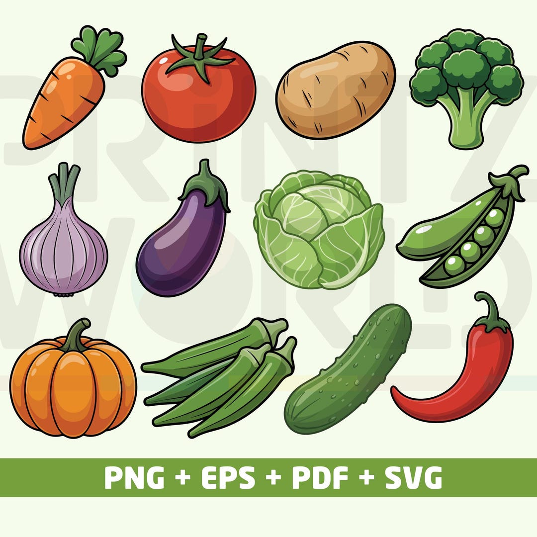Cartoon Vegetable Clipart Set | Kids Educational Graphics (png, Svg ...
