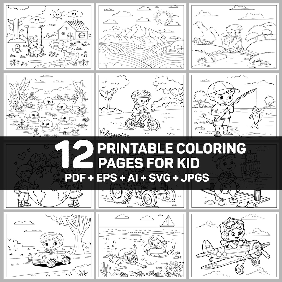 12 Printable Coloring Pages for Kids | Fun Activity Sheets | Instant ...