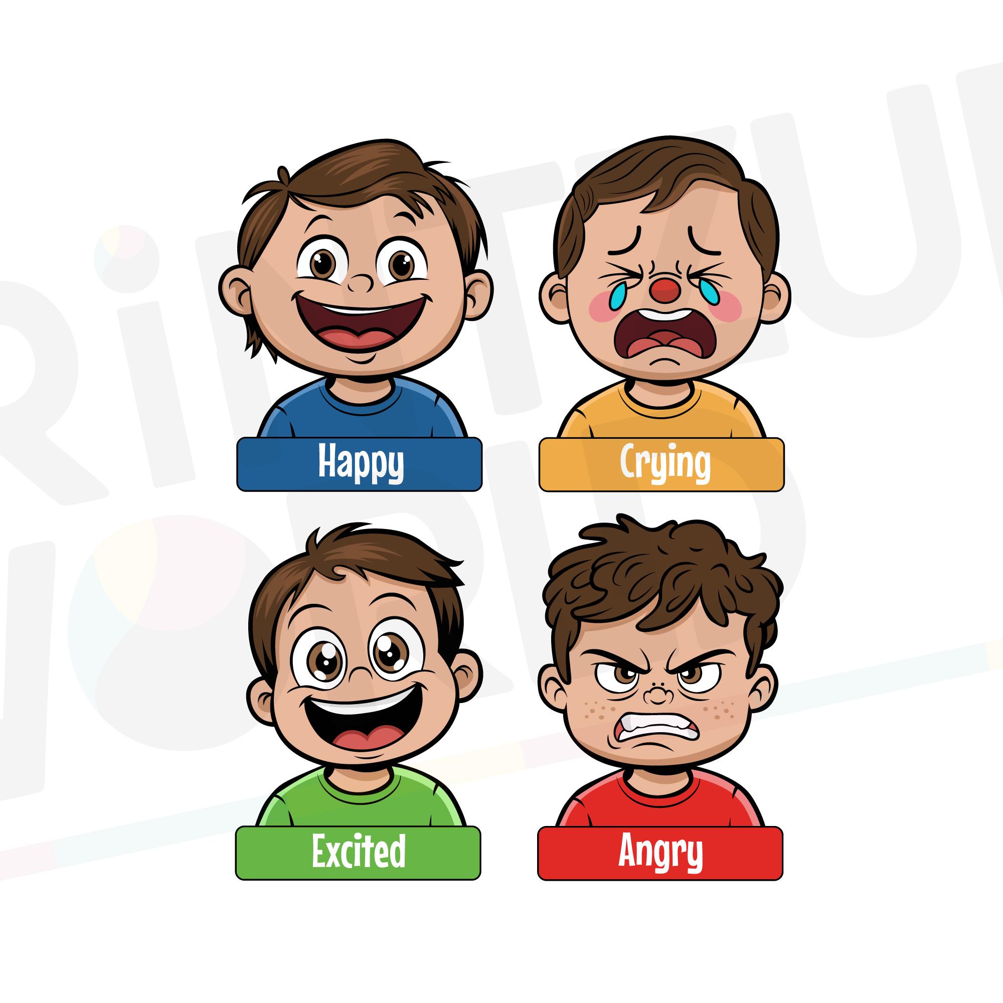 Cartoon Boy Emotions Clipart | Classroom Learning Visuals (PNG, SVG ...