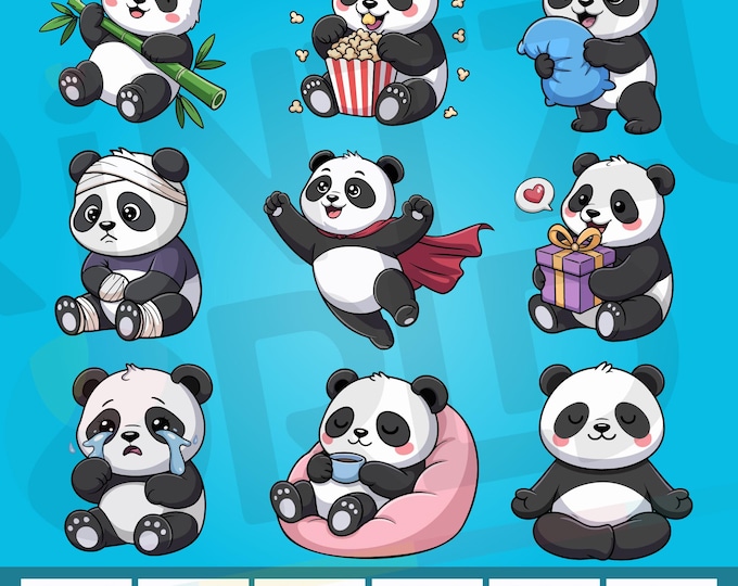 Premium Vector Clipart - More Kawaii Pandas - More Cute Pandas Clipart ...