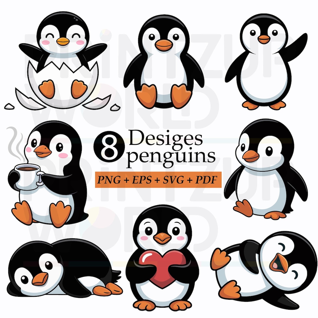 Cute Penguin Clipart Set | 8 Baby Penguin Illustrations | Winter Animal ...