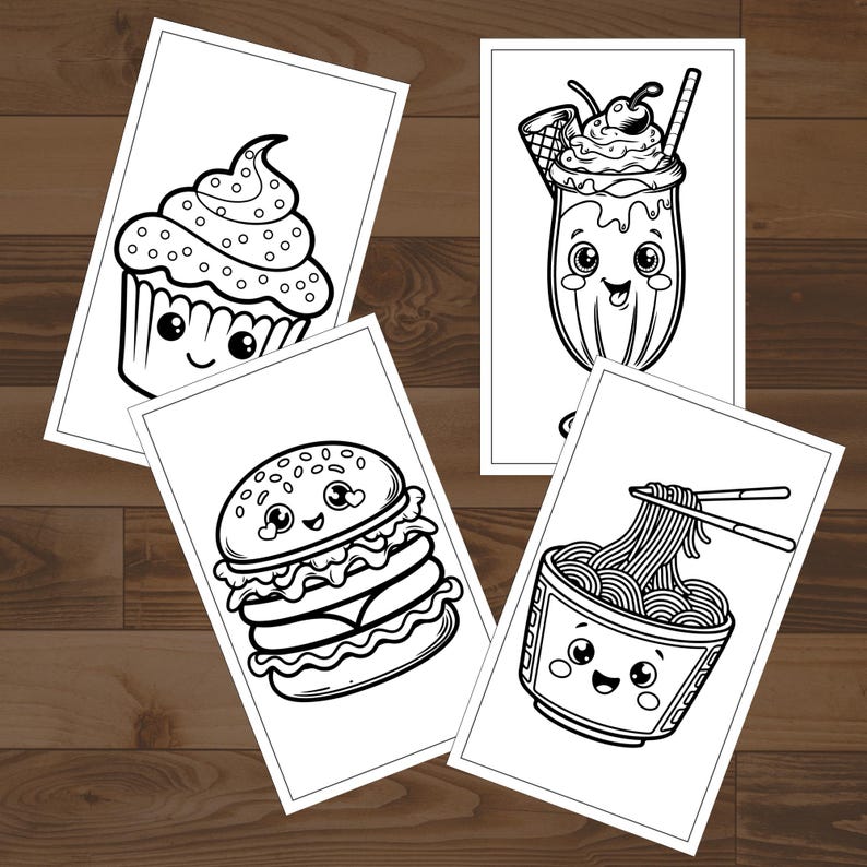 Kawaii Food Coloring Pages | 10 Cartoon Printables (digital Download ...