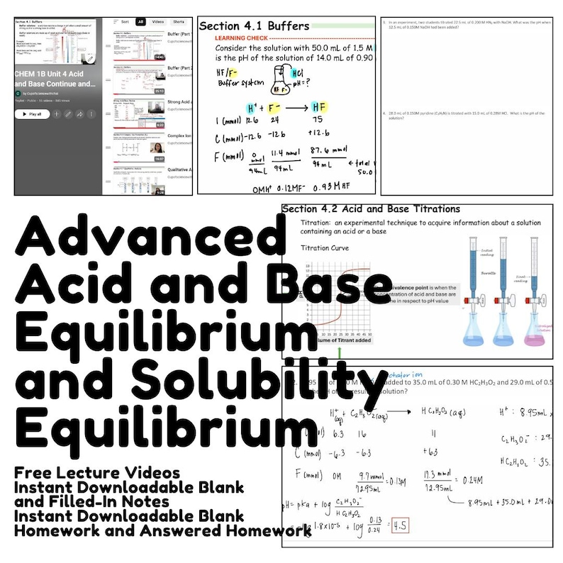 Advanced Acid,base and Solubility Equilibrium Notes and Homework W FREE ...