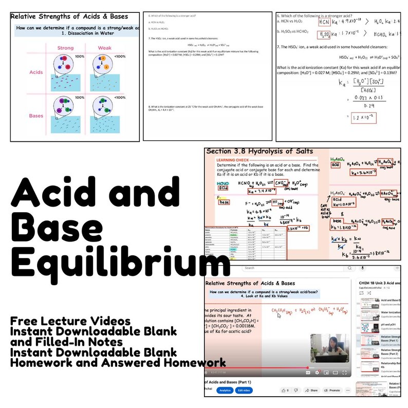 Acid Base Equilibrium Notes and Homework With FREE Lecture Video for AP ...