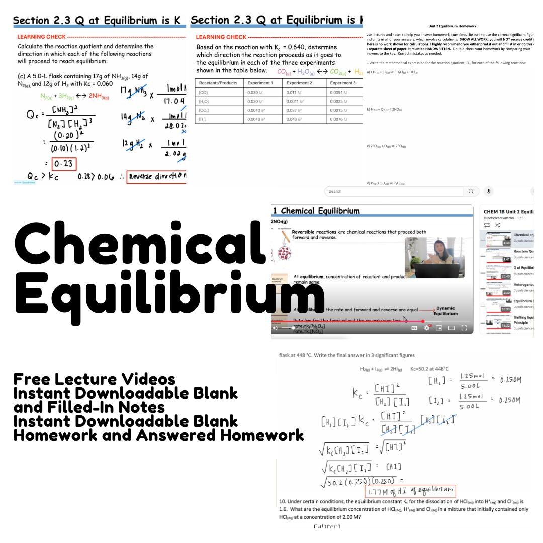 Chemical Equilibrium Notes and Homework With FREE Lecture Video for AP ...