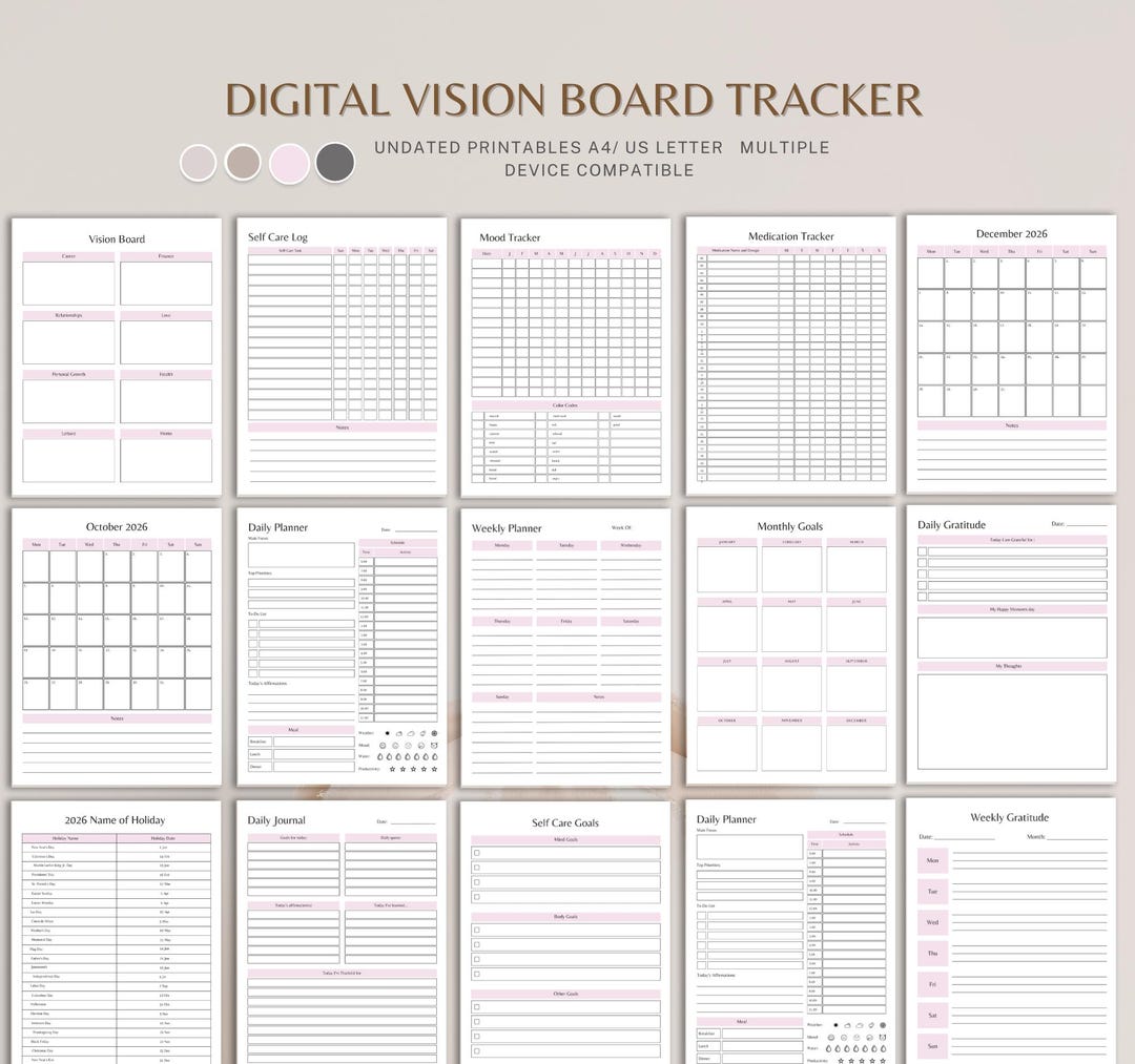 Vision Board Planner, Goal Setting and Manifestation Journal, Digital ...