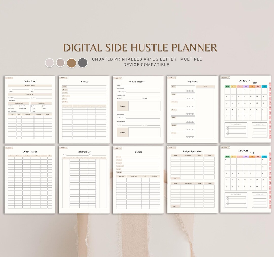 Digital 2025 Side Hustle Planner, Business Growth Tracker, Income ...