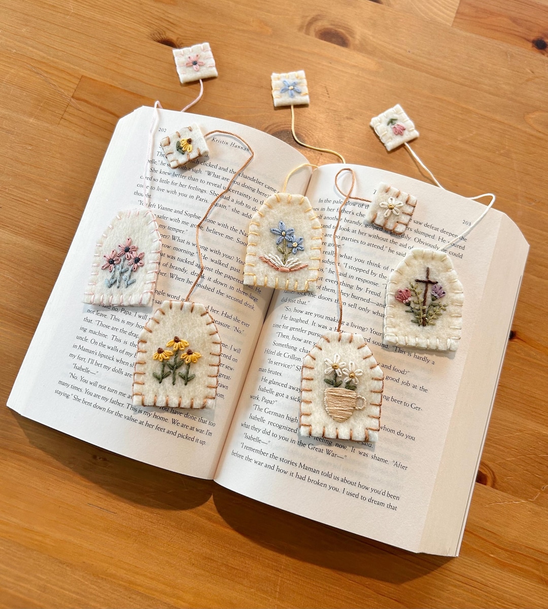 Hand Embroidered Teabag Bookmarks - Etsy