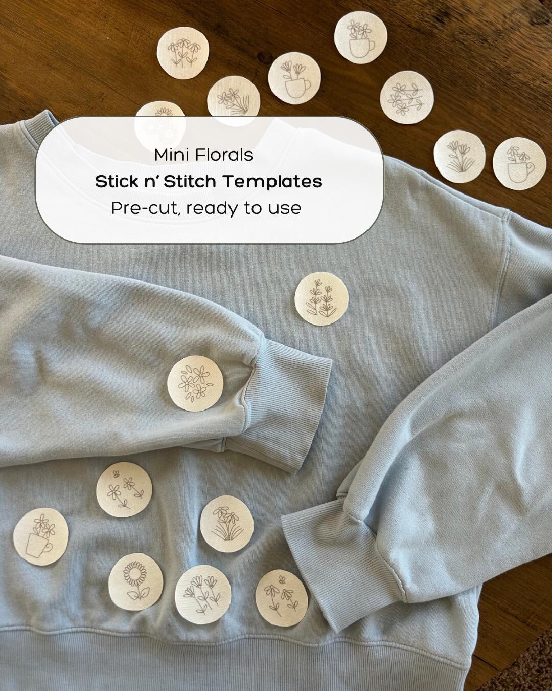 Mini Floral Designs Stick and Stitch Hand Embroidery Templates, Pre-cut ...