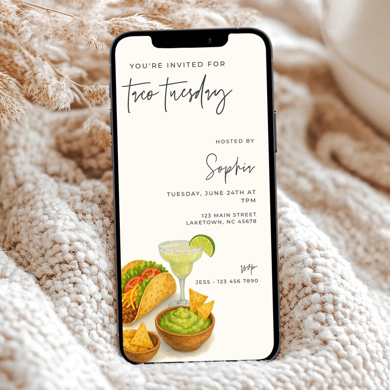 Editable Taco Tuesday Dinner Invitation, Tacos and Tequila Party Evite ...