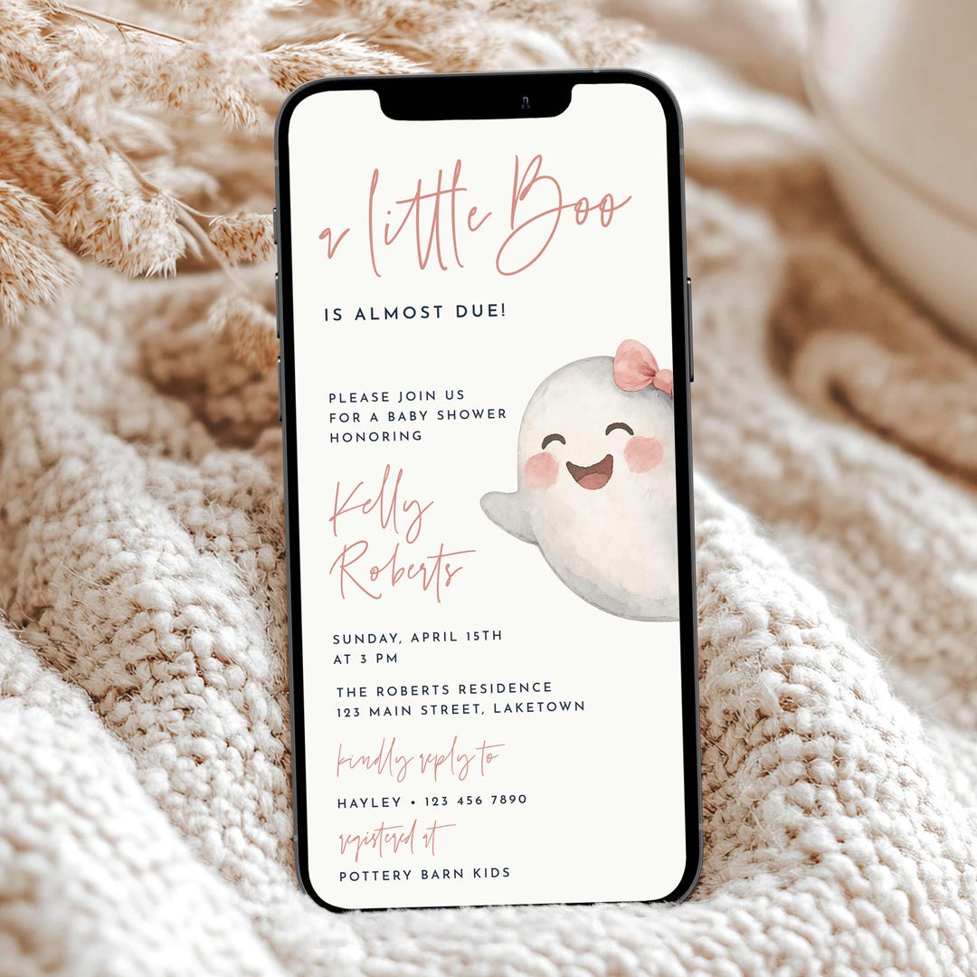 Girl A Little Boo is Almost Due Baby Shower Invite for Phone, Halloween ...