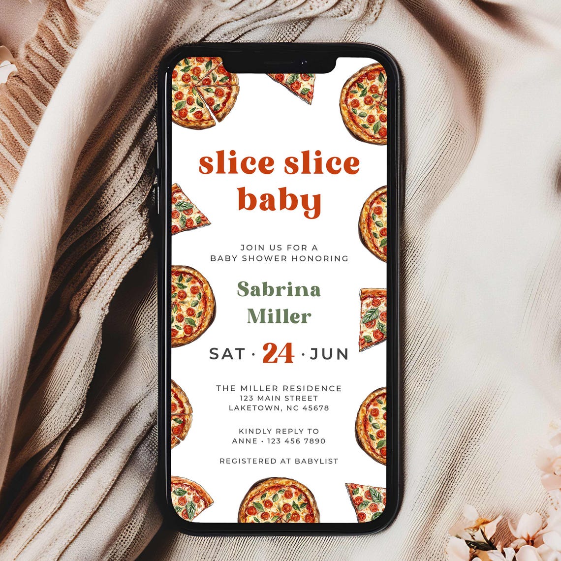Slice Slice Baby Evite, Pizza Baby Shower Evite, Digital Pizza Theme ...