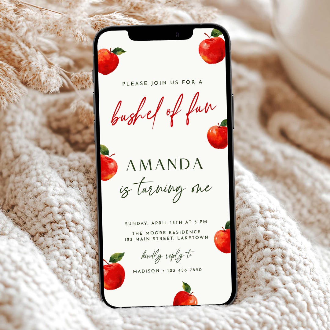 Apple First Birthday Invitation for Phone, Apple of Our Eye 1st ...